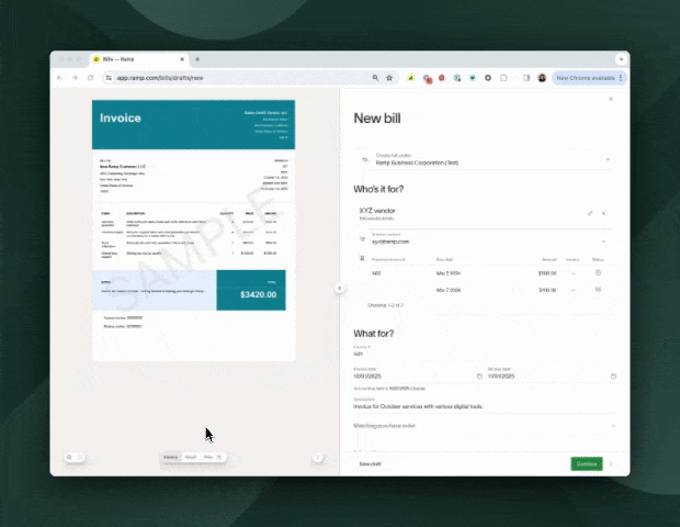 Creating draft bills on Bill Pay – Ramp