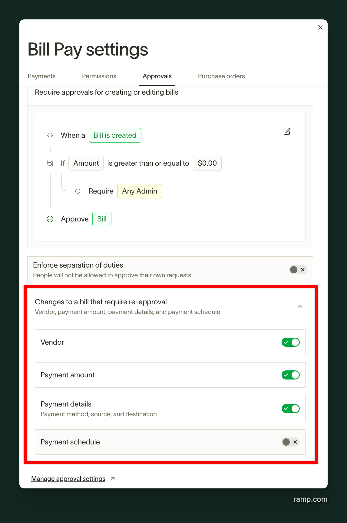 Bill Pay approvals – Ramp
