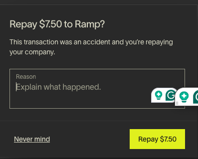 Accidental or personal charges on Ramp – Ramp