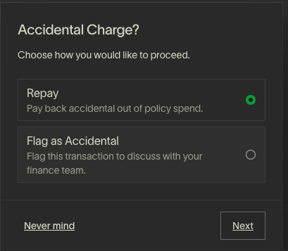 Accidental or personal charges on Ramp – Ramp