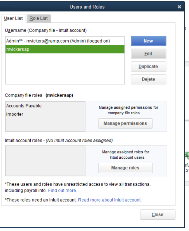 Permissions needed to import an IIF file – Ramp