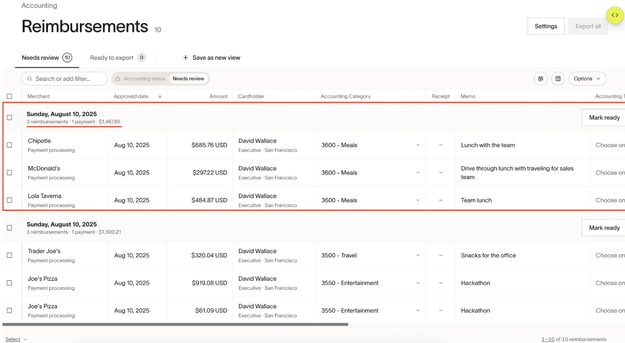 Batch reimbursement payment syncing – Ramp