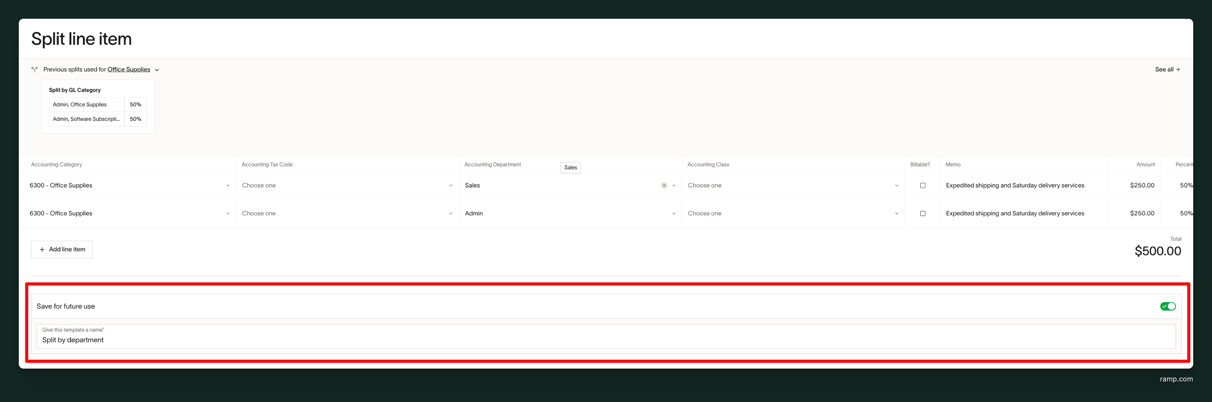 Bill Pay Line Item Splits and Allocation Templates – Ramp