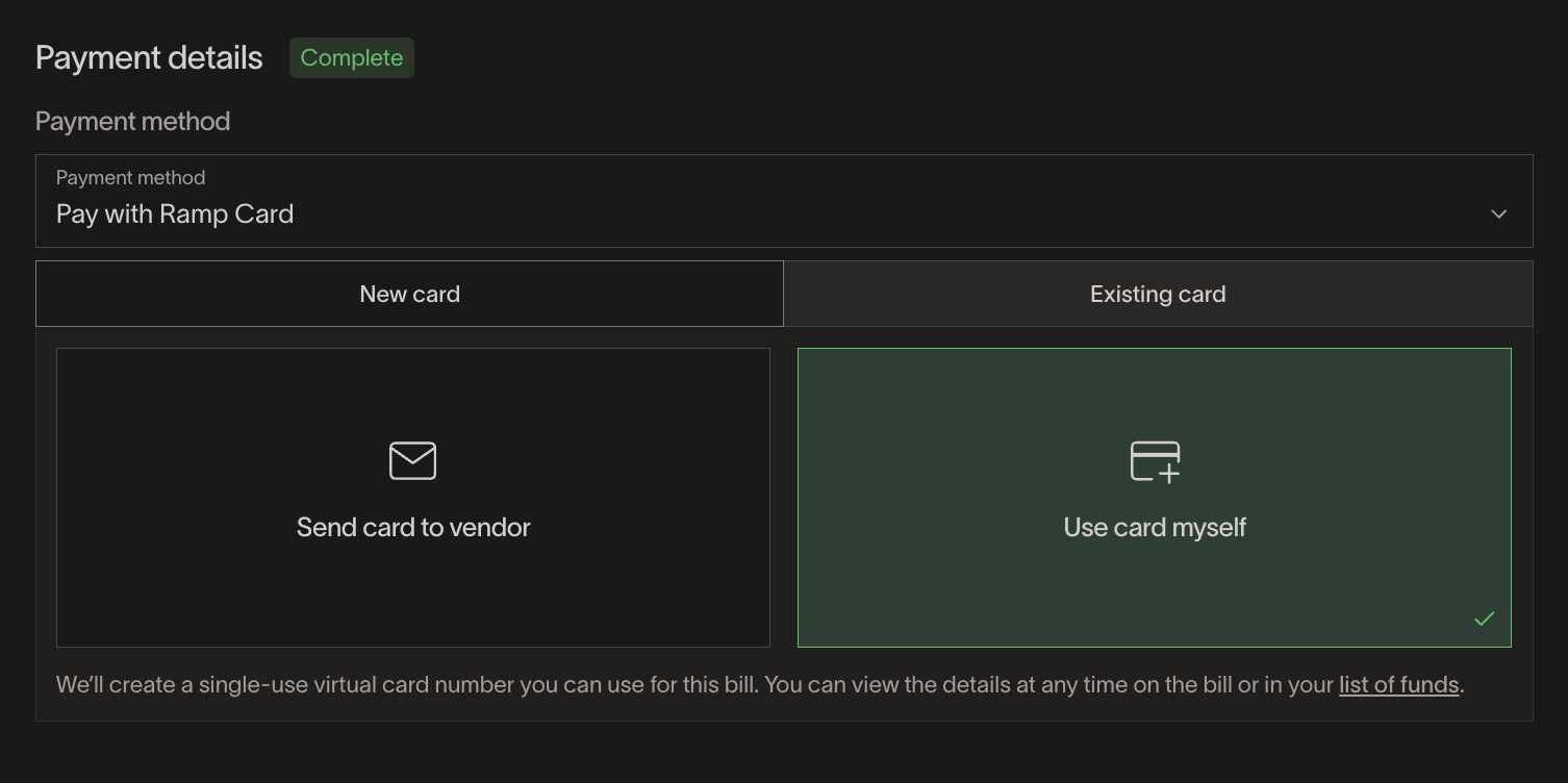 Pay Bill Pay invoices via Ramp card – Ramp
